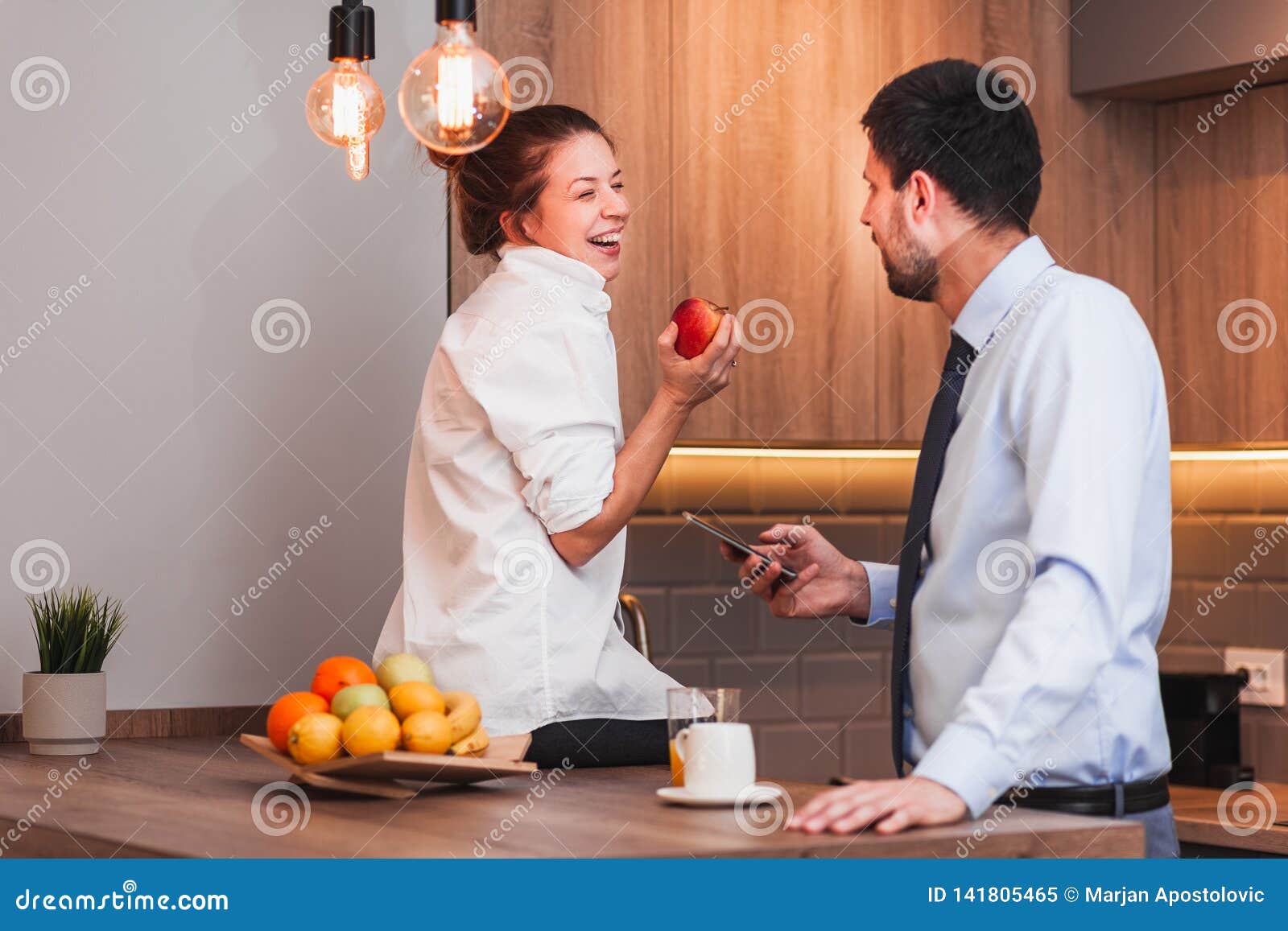 Morning Routine of a Young Married Couple Stock Image - Image of coffee ...