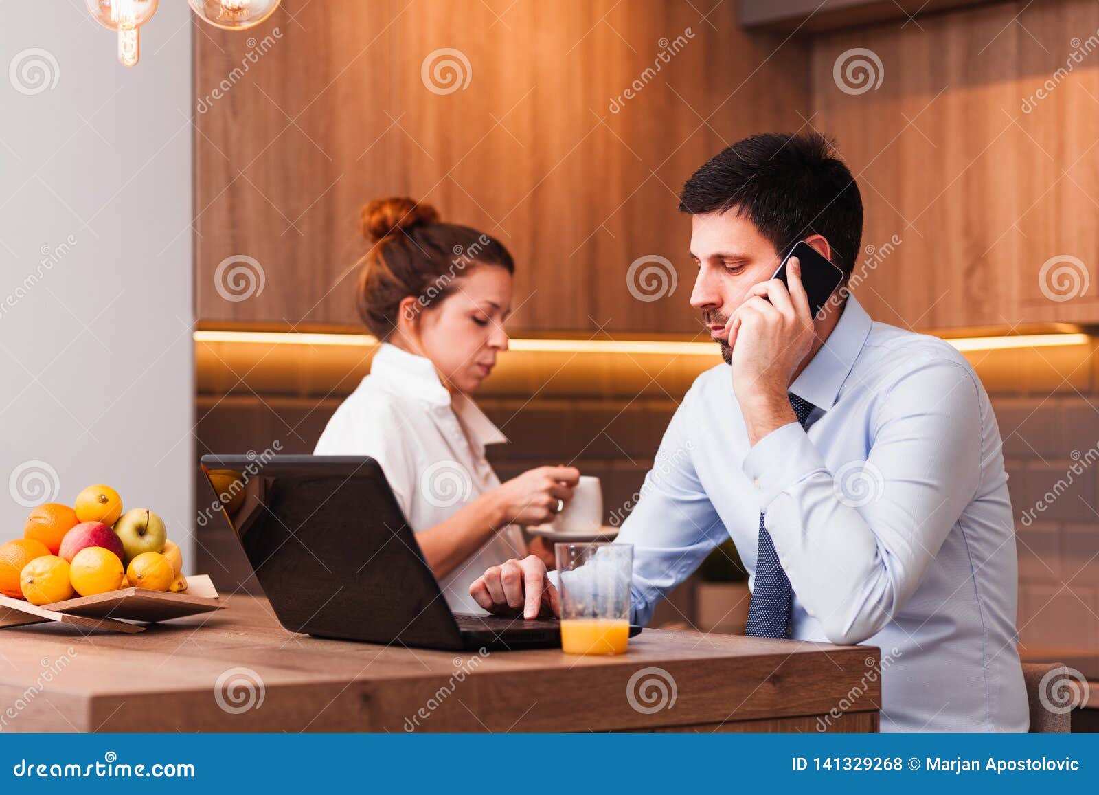 Morning Routine of a Young Couple Stock Photo - Image of domestic ...