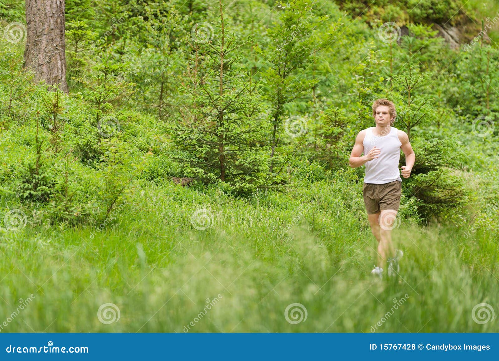 Morning Run: Young Man Jogging in Nature Stock Photo - Image of jogging ...