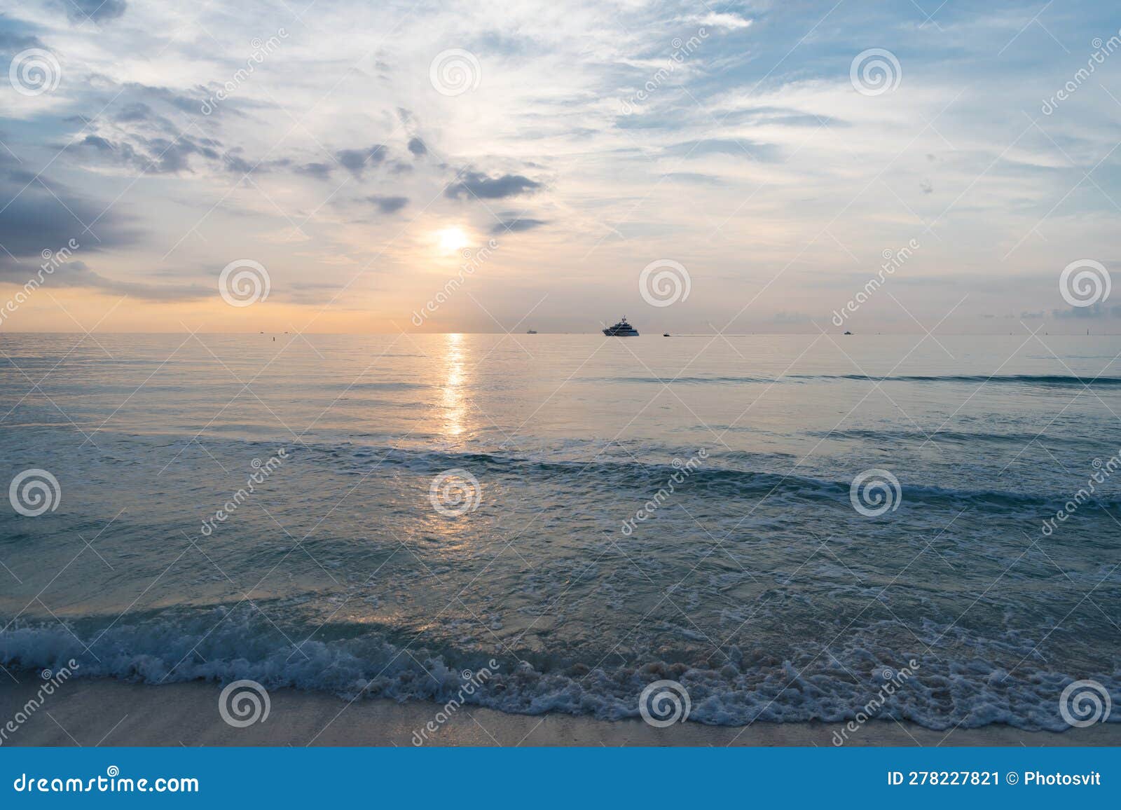 Morning Sky In Summer Vacation Skyscape With Ship On Horizon Stock