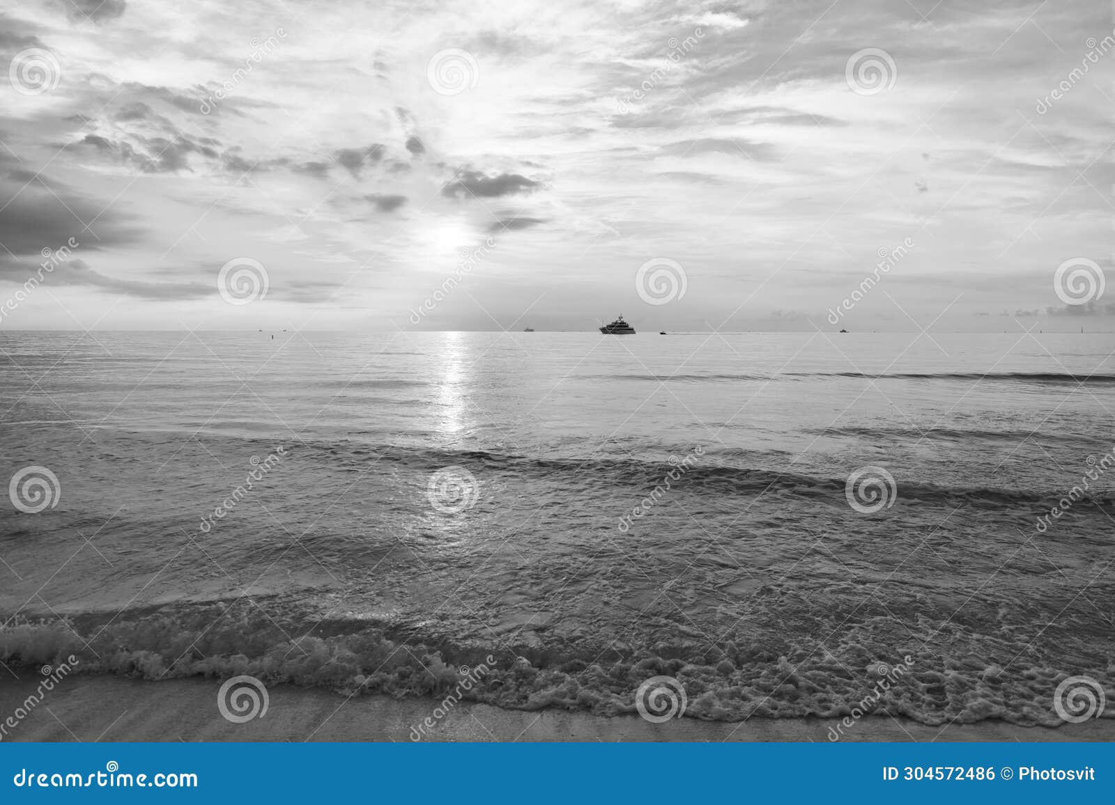Morning Sky In Summer Vacation Skyscape With Ship On Horizon Stock