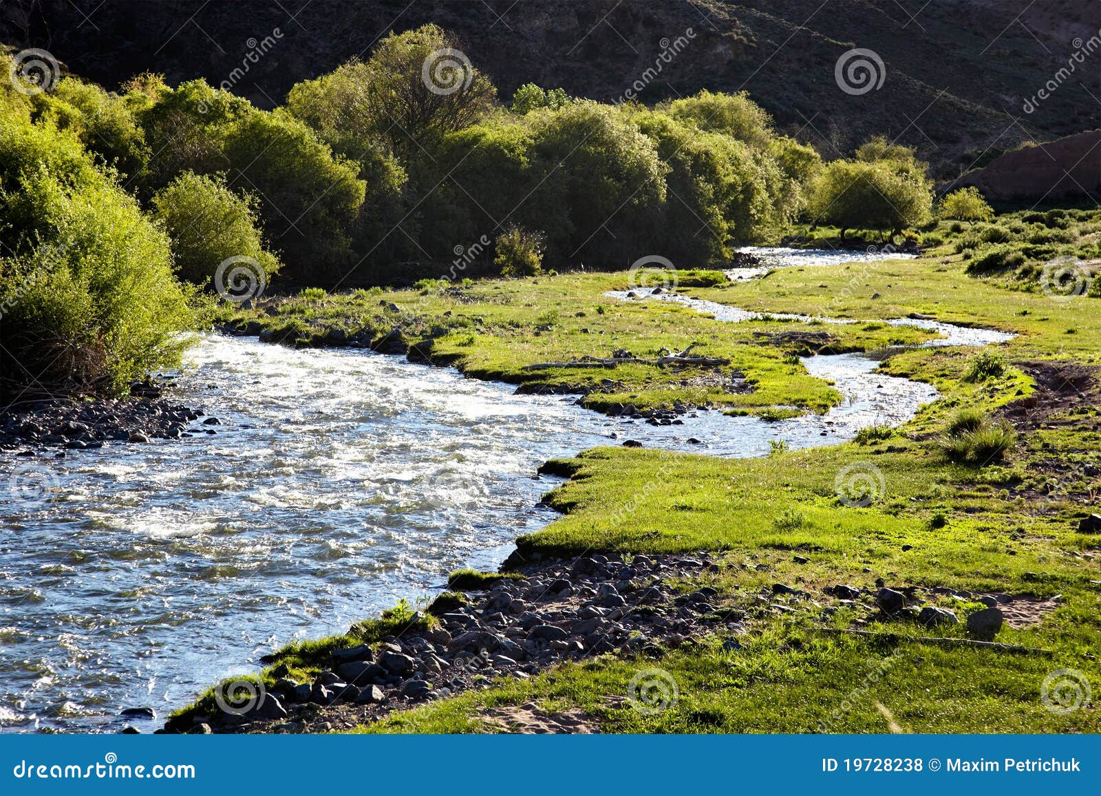 Morning and Small Mountain River Stock Photo - Image of clearing ...