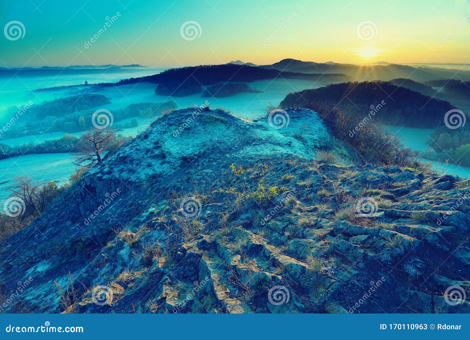 Morning Sun Appear at Sharp Hills Above Valley Stock Image - Image of ...