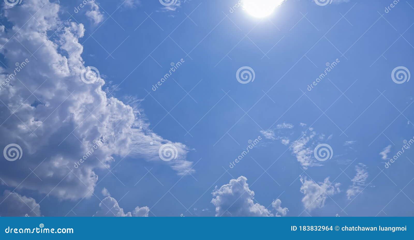 Morning Sun in Blue Sky with Clouds. Stock Photo - Image of close ...