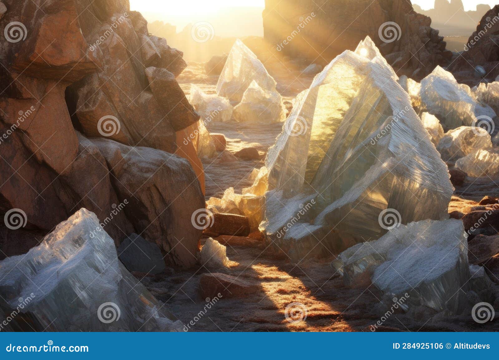 Morning Sun Casting Shadows on Diamond Dust-covered Rocks Stock ...
