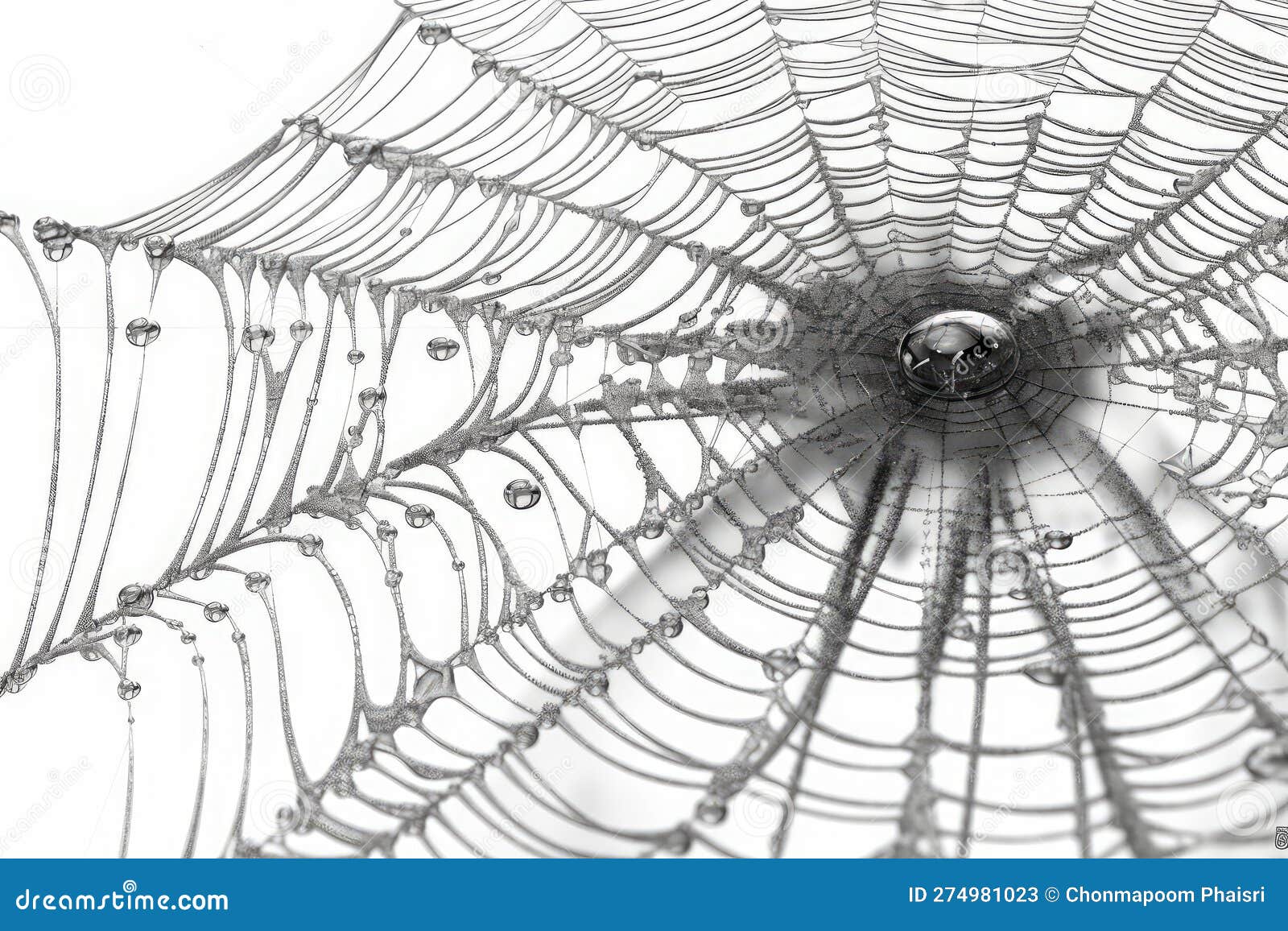 A Dew Covered Spider Web With A Spider Visible In The Center Stock Image Image Of Silhouetted