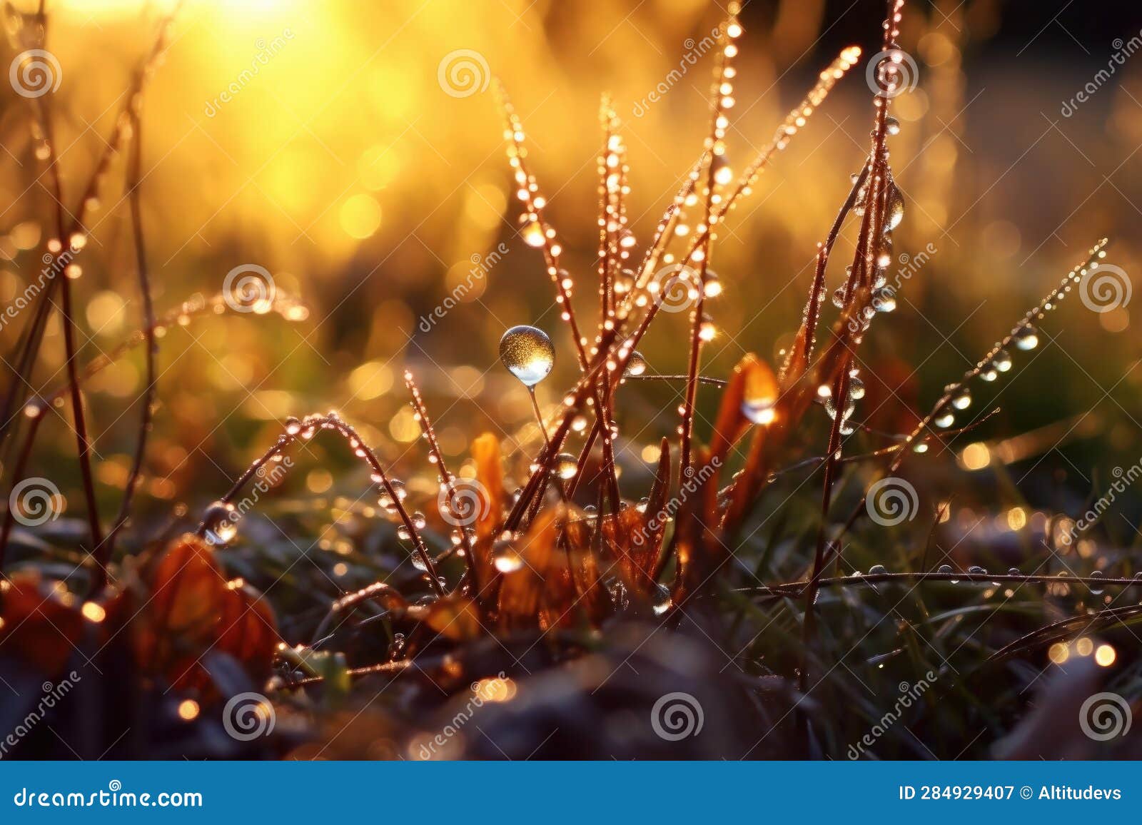 Morning Sun Rays Reflecting on Frozen Dew Drops Stock Illustration ...