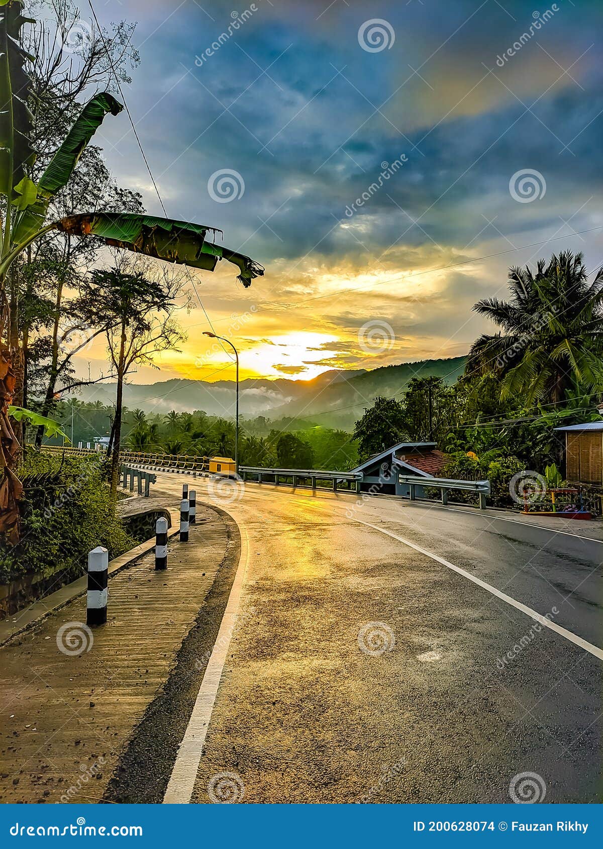 Morning sun on the road stock photo. Image of street - 200628074