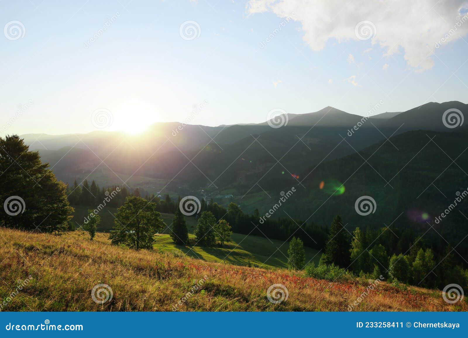 Morning Sun Shining Over Valley in Mountains Stock Image - Image of ...