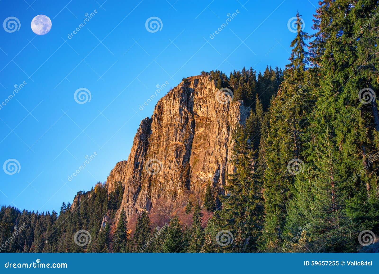 Morning Sunrise and the Moon Over Mountain Hill Stock Image - Image of ...