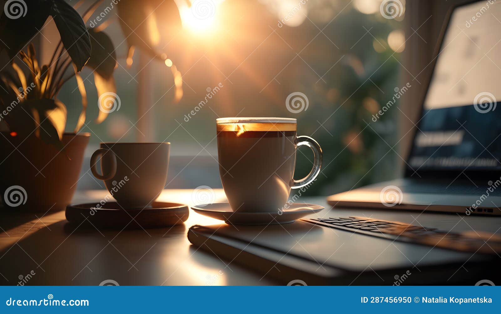 Morning Table with Laptop and Coffee. Sunny Morning Stock Illustration ...