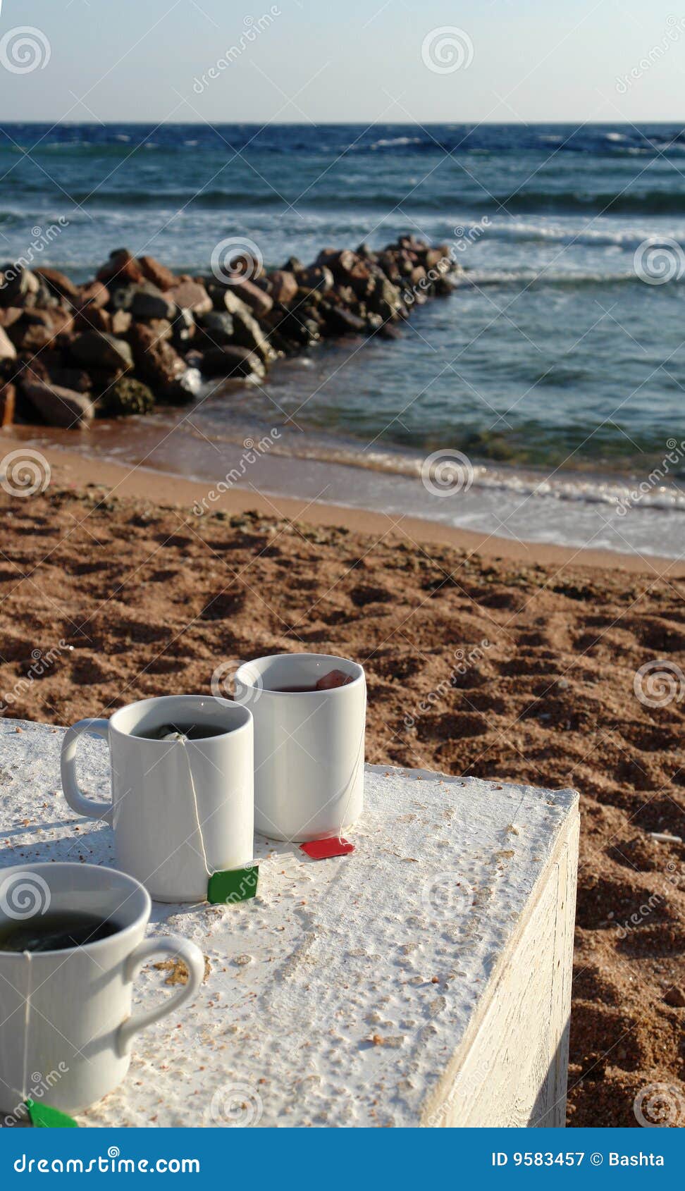 Morning tea on a beach stock image. Image of relaxation - 9583457
