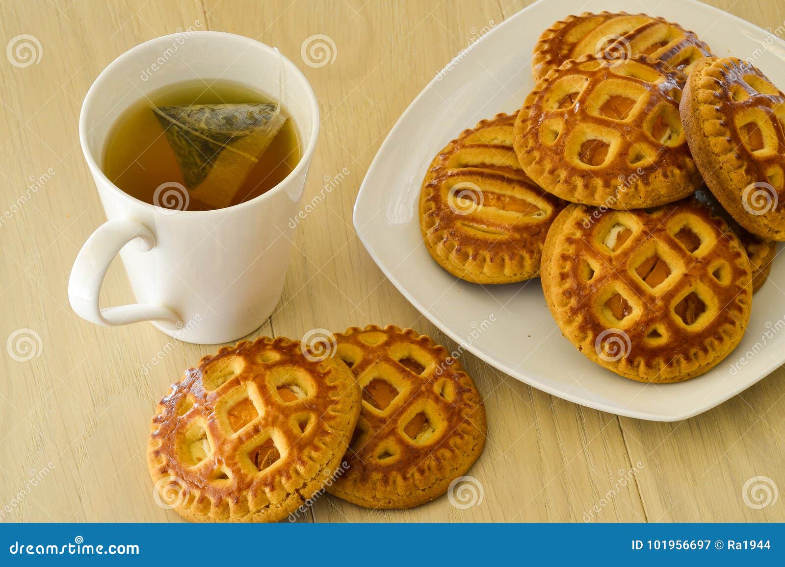 Morning Tea with Biscuits. on a Light Wooden Table Stock Image - Image ...