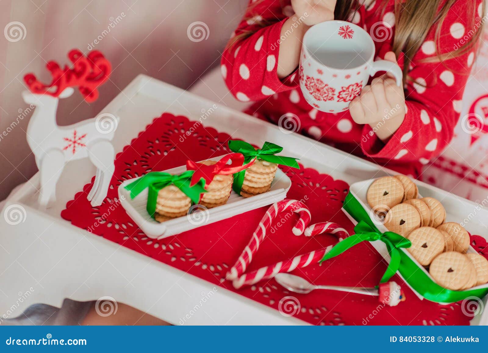 Morning Tea Child in Red Pajamas Stock Photo - Image of leaf, saucer ...
