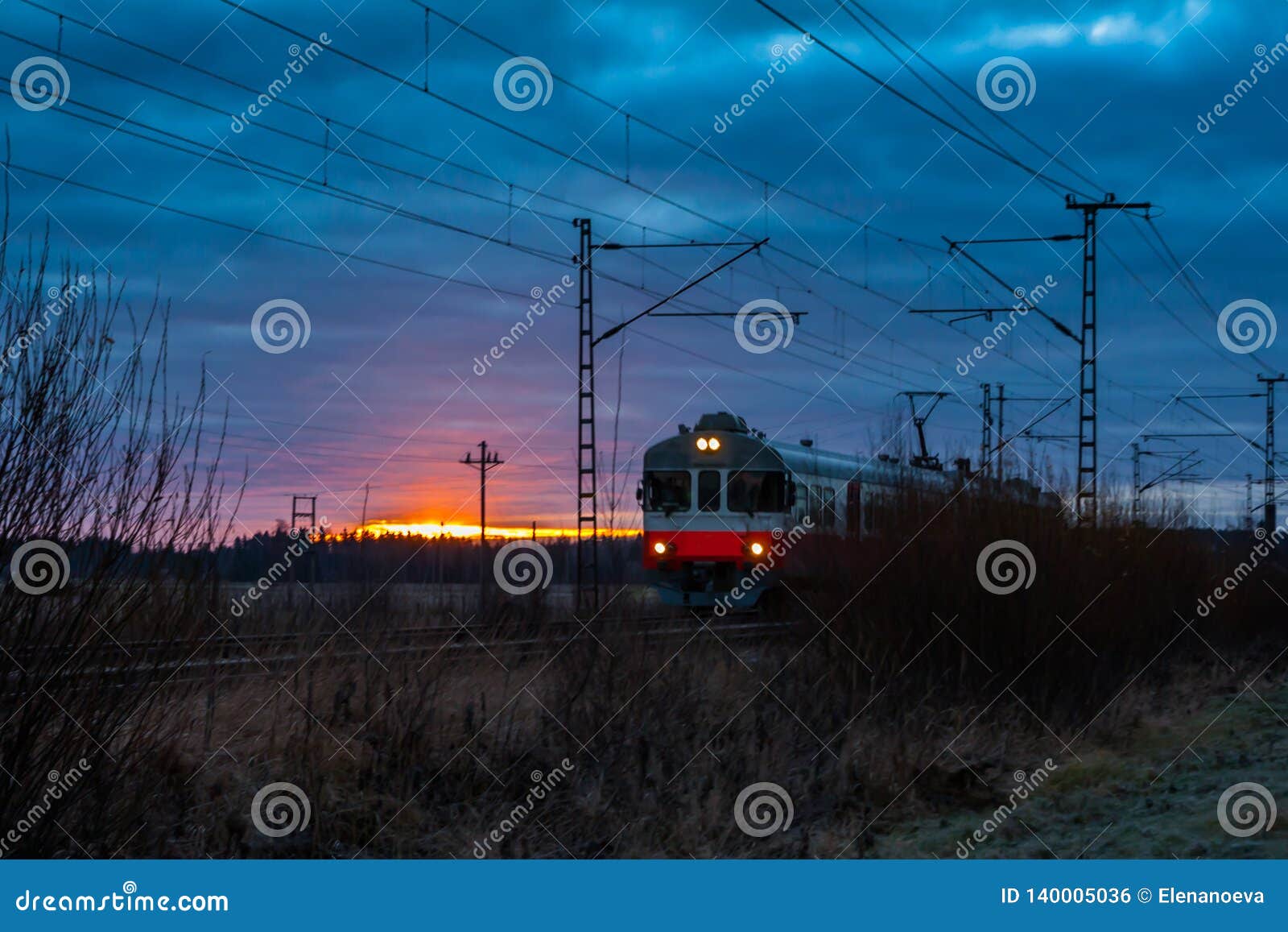 Morning Train at Beautiful Sunrise in Finland Stock Photo - Image of ...
