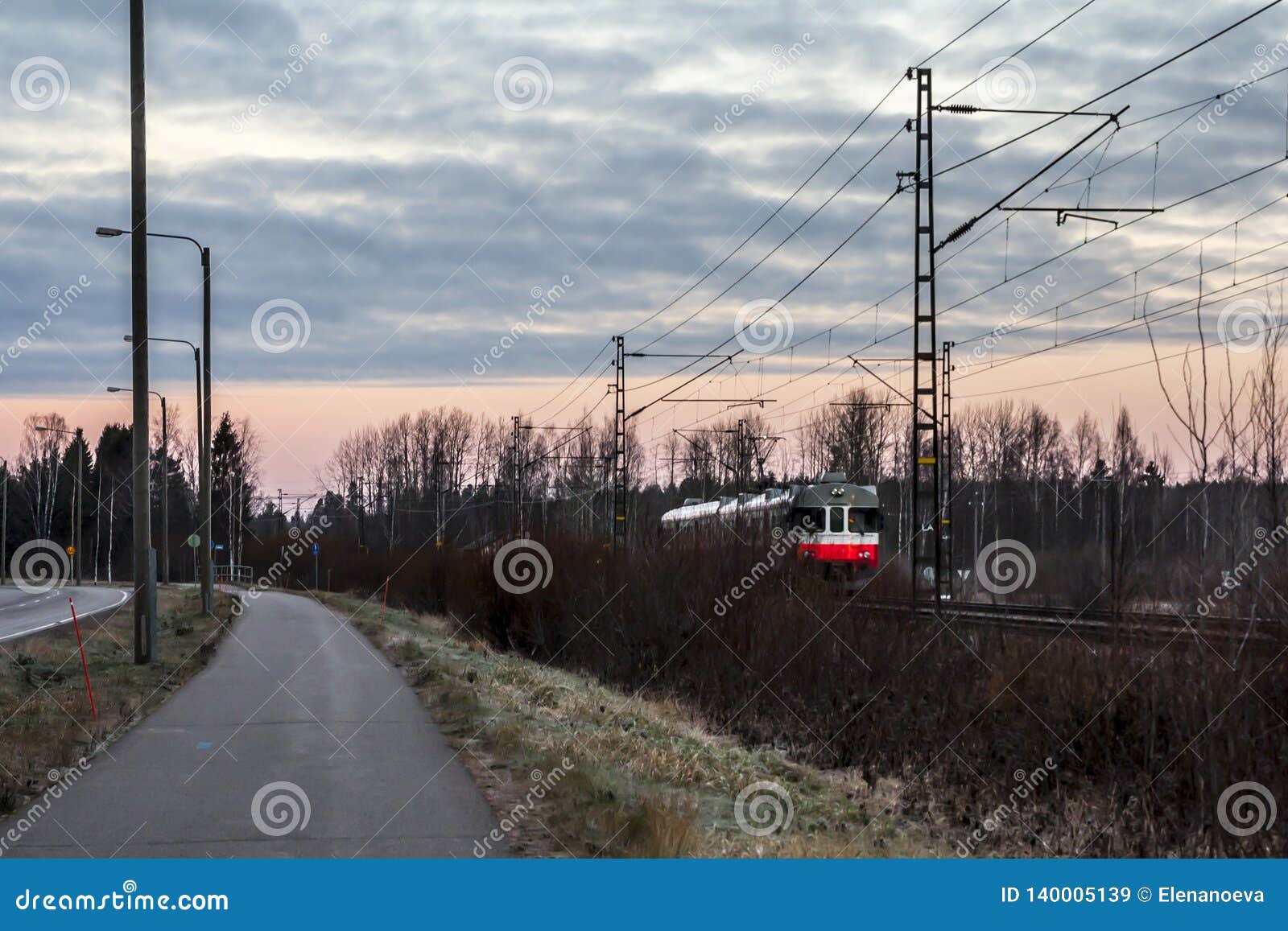 Morning Train at Beautiful Sunrise in Finland Stock Image - Image of ...