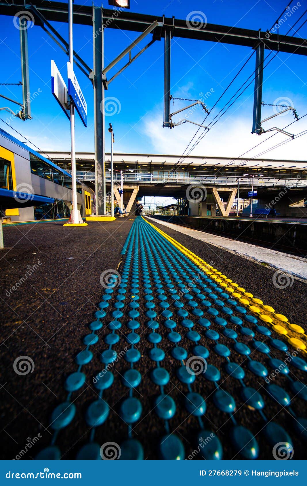Morning at Train Station Platform with Safety Dots Stock Image - Image ...
