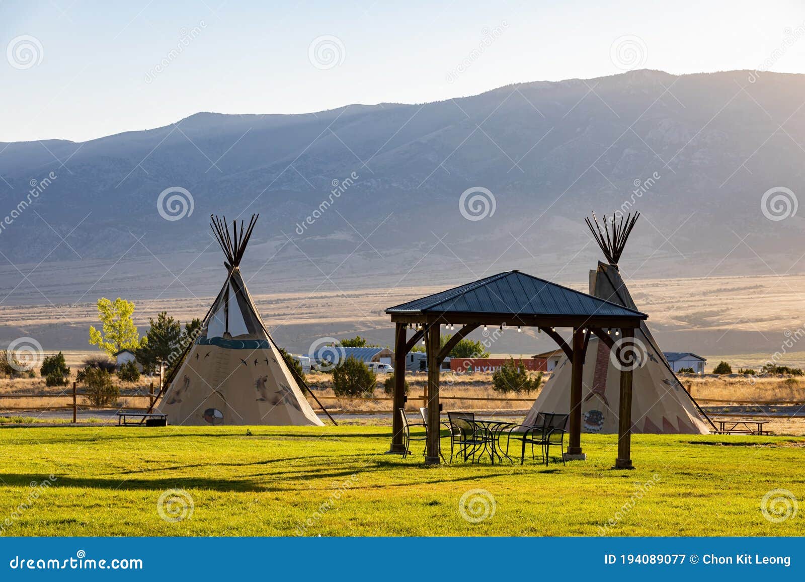 Morning View of the Native American Indian Tents Teepee Stock Image ...