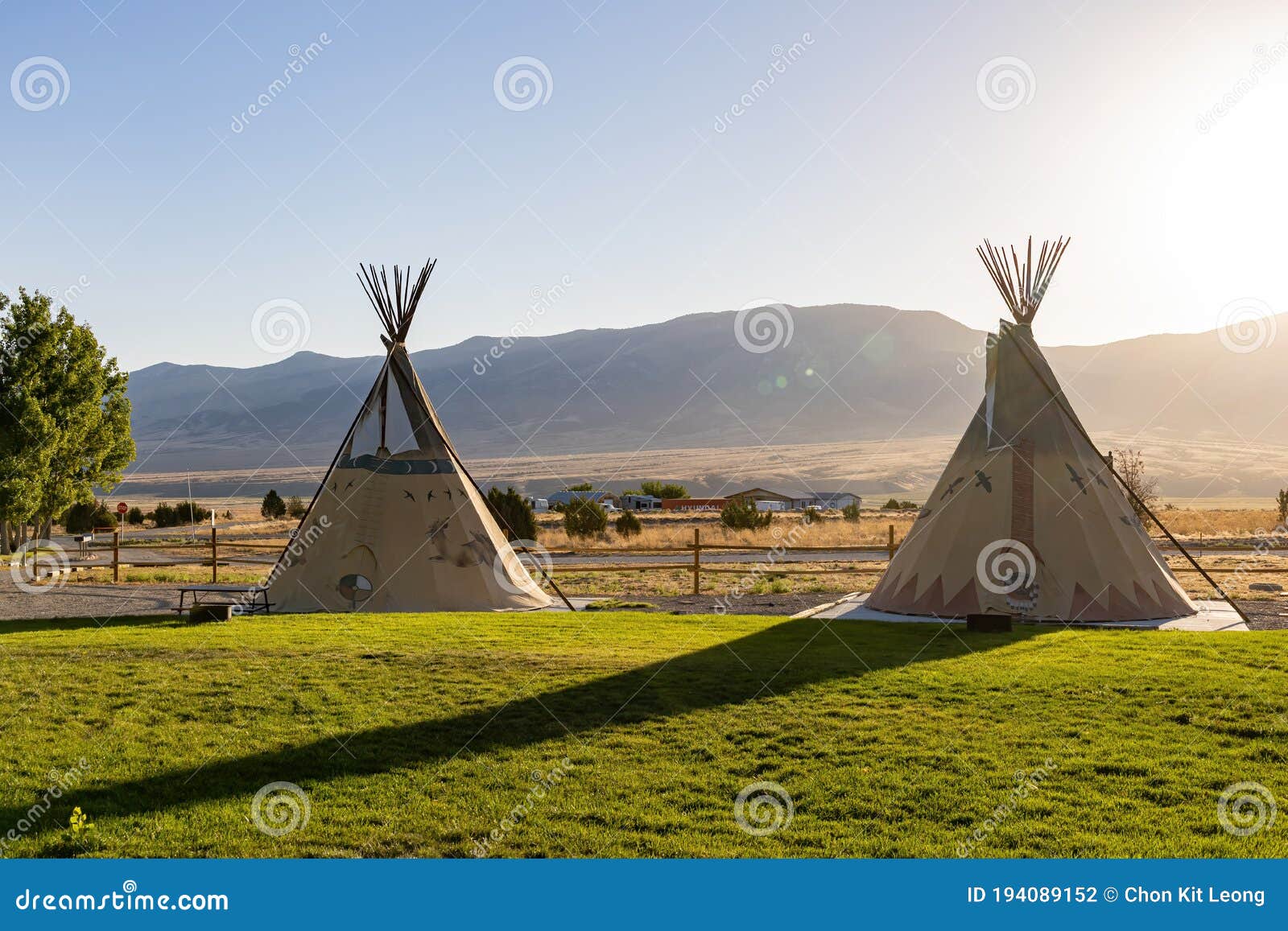 Morning View of the Native American Indian Tents Teepee Stock Photo ...