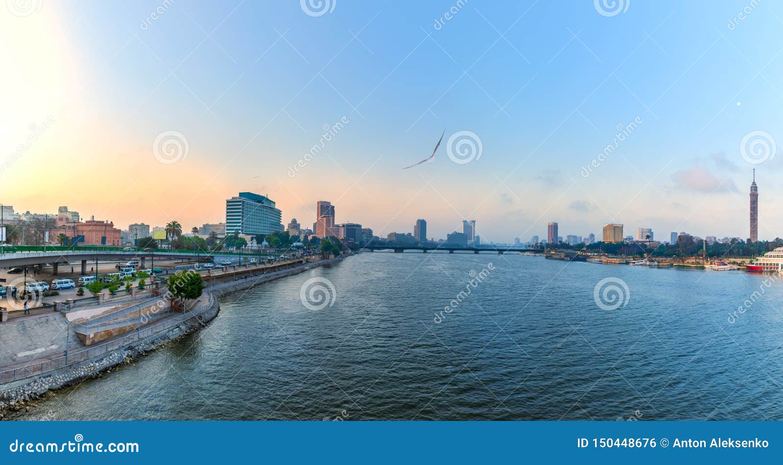 Morning View on the Nile in the Downtown of Cairo, Egypt Stock Photo ...