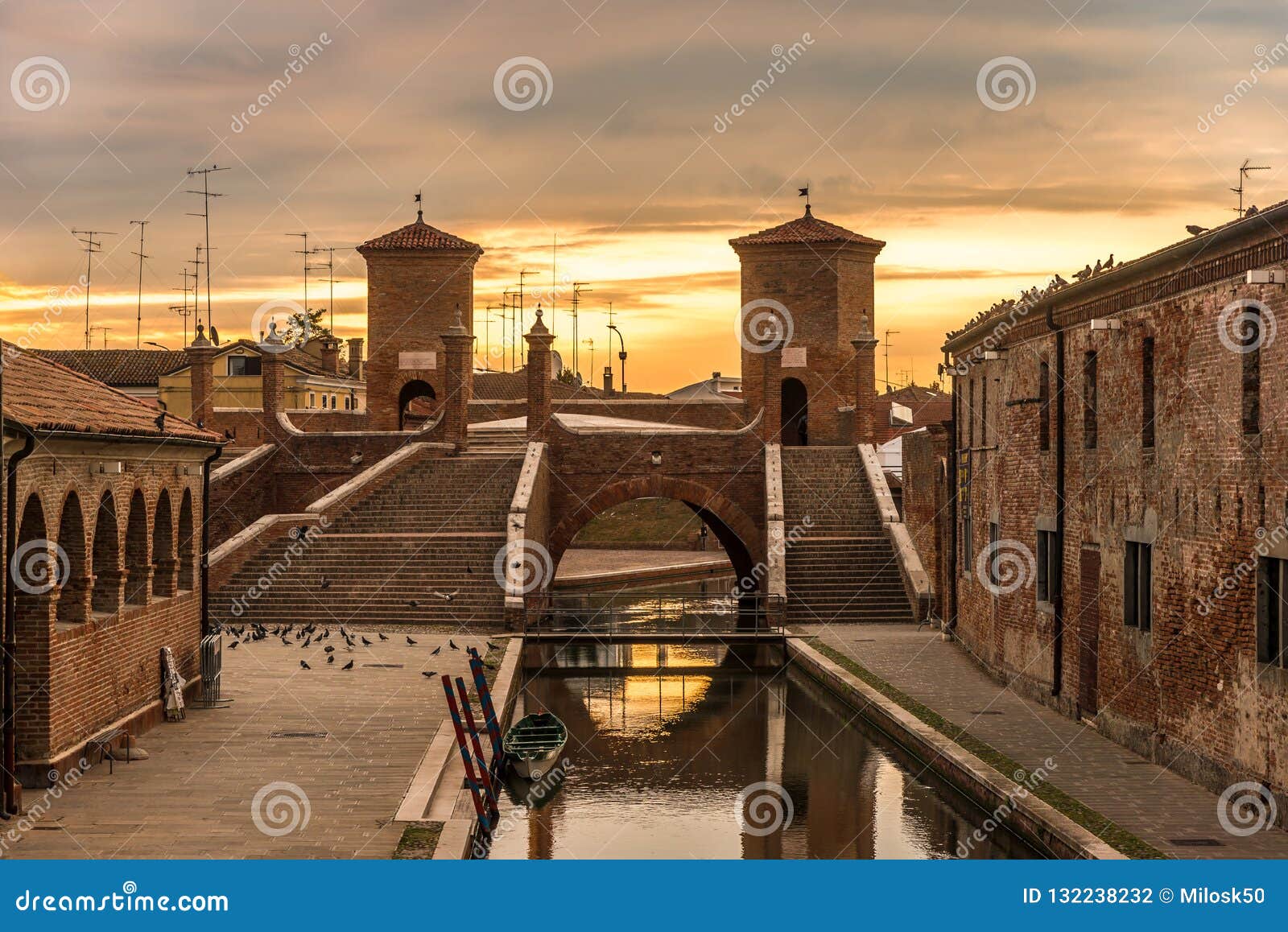 Morning View at the Trepponti Bridge in Comacchio - Italy Stock Photo ...