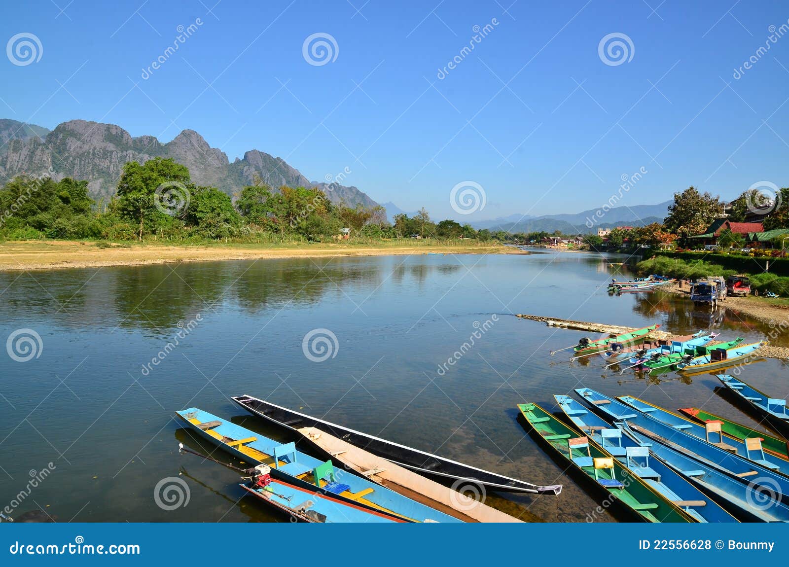 Morning View of Vangvieng, Laos Stock Photo - Image of traditional ...