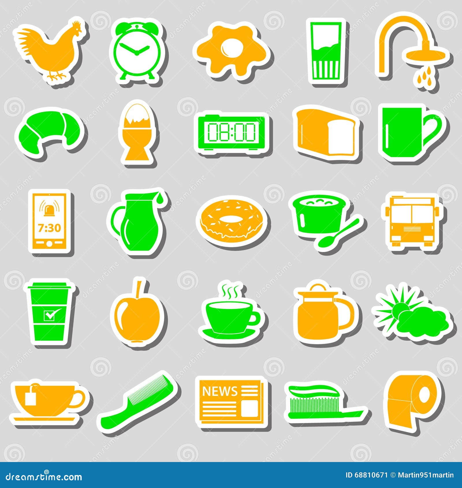 Morning Wake Up Theme Color Stickers Set Stock Vector - Illustration of ...