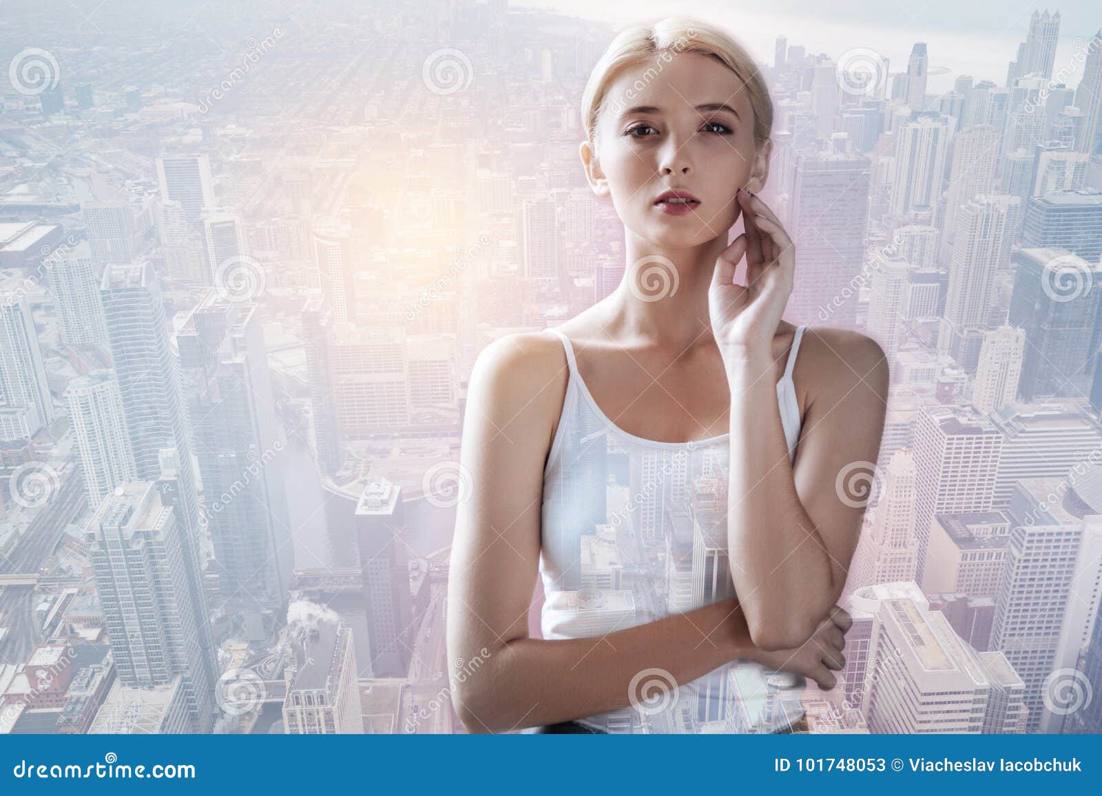 Adorable Model Touching Her Face With A Hand Stock Image Image Of