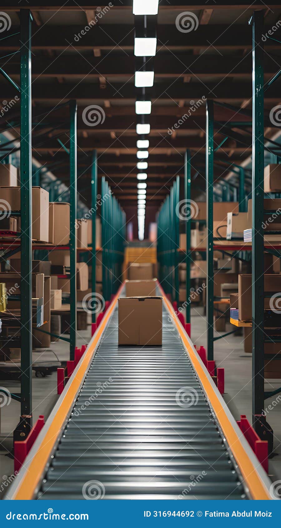 Morning Warehouse Workflow Boxes Move Along Conveyor Belt during Work ...