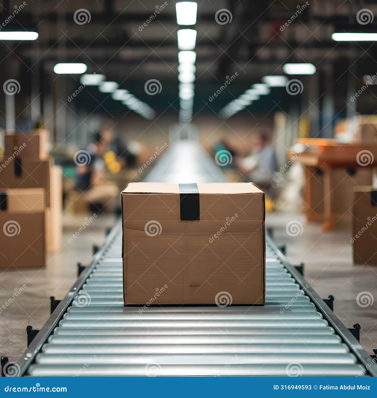 Morning Warehouse Workflow Boxes Move Along Conveyor Belt during Work ...