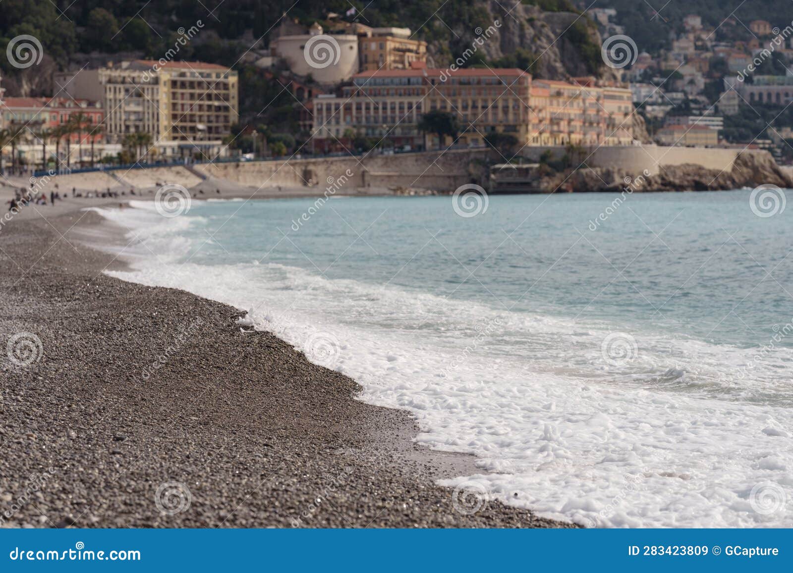Morning Waves on Pebble Beach in Nice, France Stock Image - Image of ...