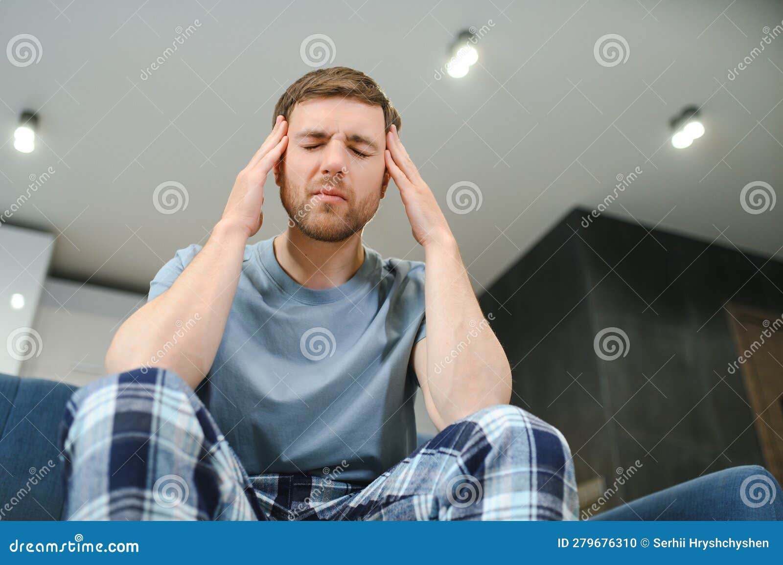 Morning of Young Man Suffering from Hangover at Home Stock Photo ...