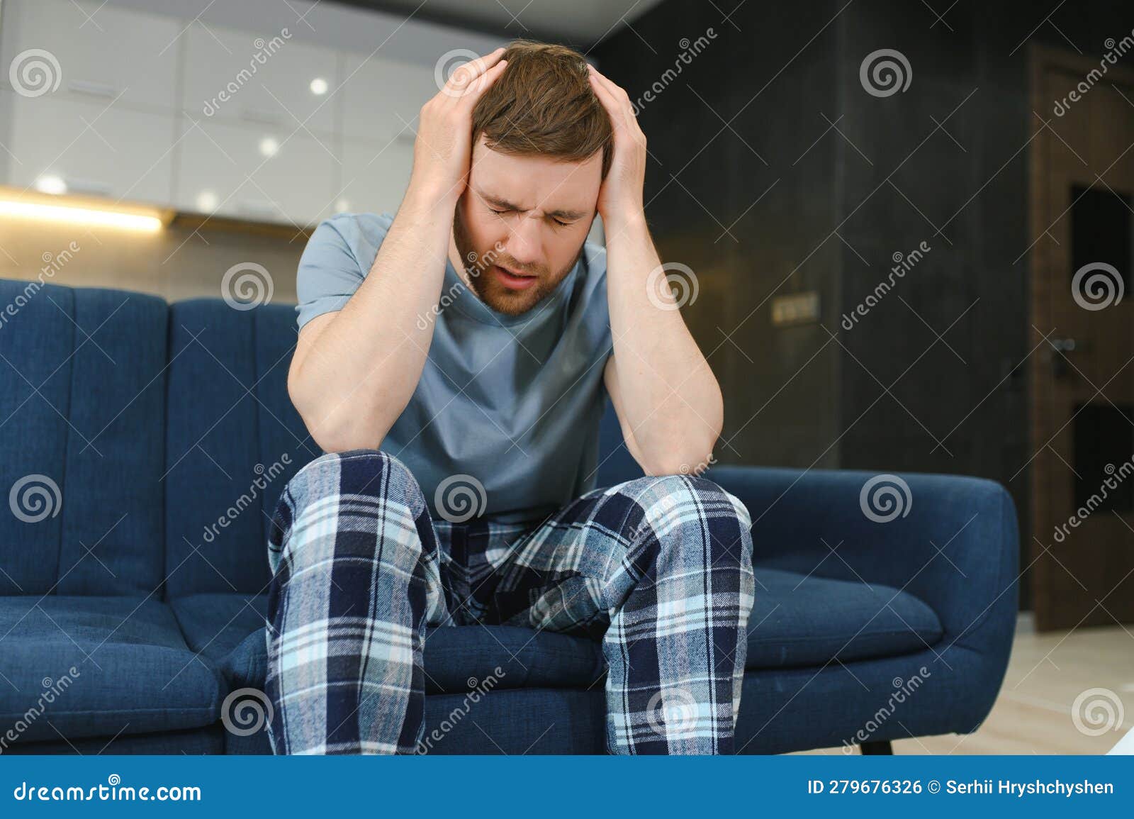 Morning of Young Man Suffering from Hangover at Home Stock Photo ...