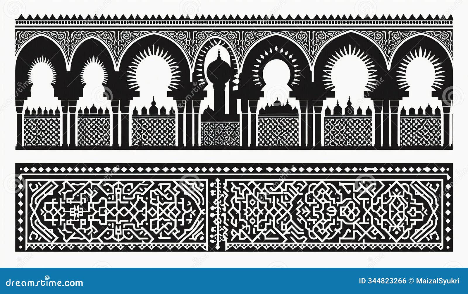 Moroccan Arch and Tile Pattern Border Silhouette Ornament Stock ...
