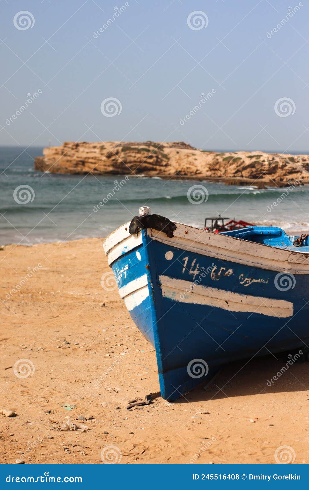 Moroccan blue fishing boat stock photo. Image of mount - 245516408