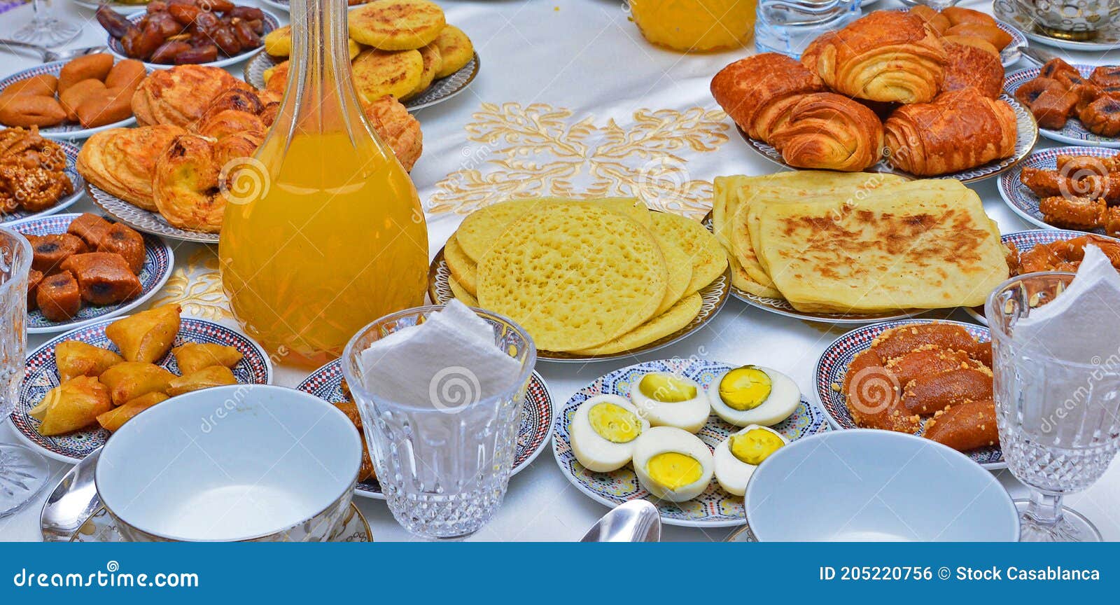 Moroccan Breakfast Ftour, Msemen, Baghrir, Orange Juice, Pastries ...