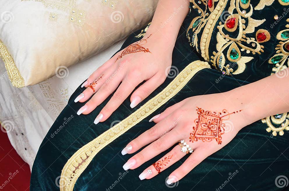 Moroccan Bride Getting Henna Done before Wedding. Stock Photo - Image ...