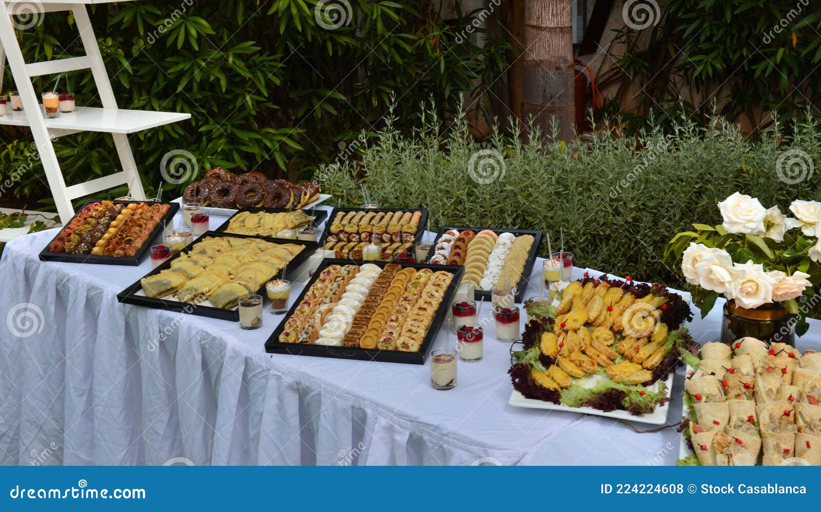 Buffet With Sweets. Fruits And Other Sweets On Dessert Table. Rows Of ...