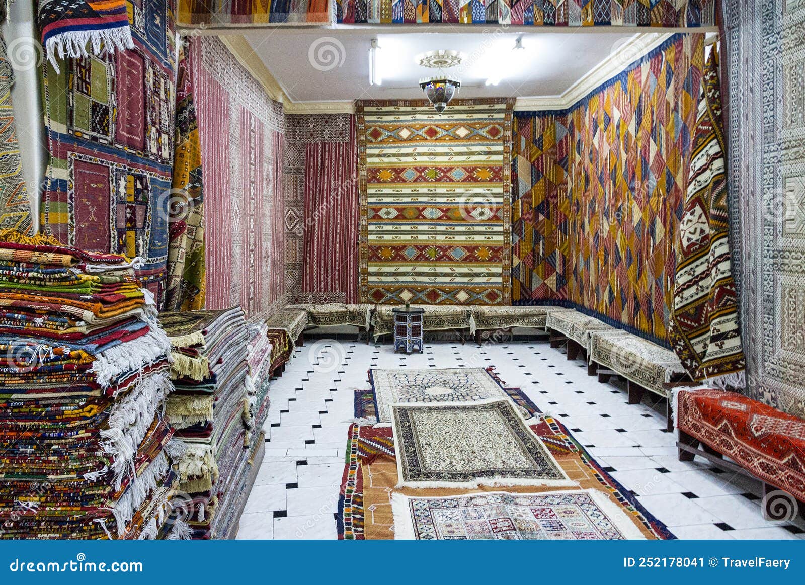Moroccan Carpets in Shop Room Interior Stock Image - Image of ...