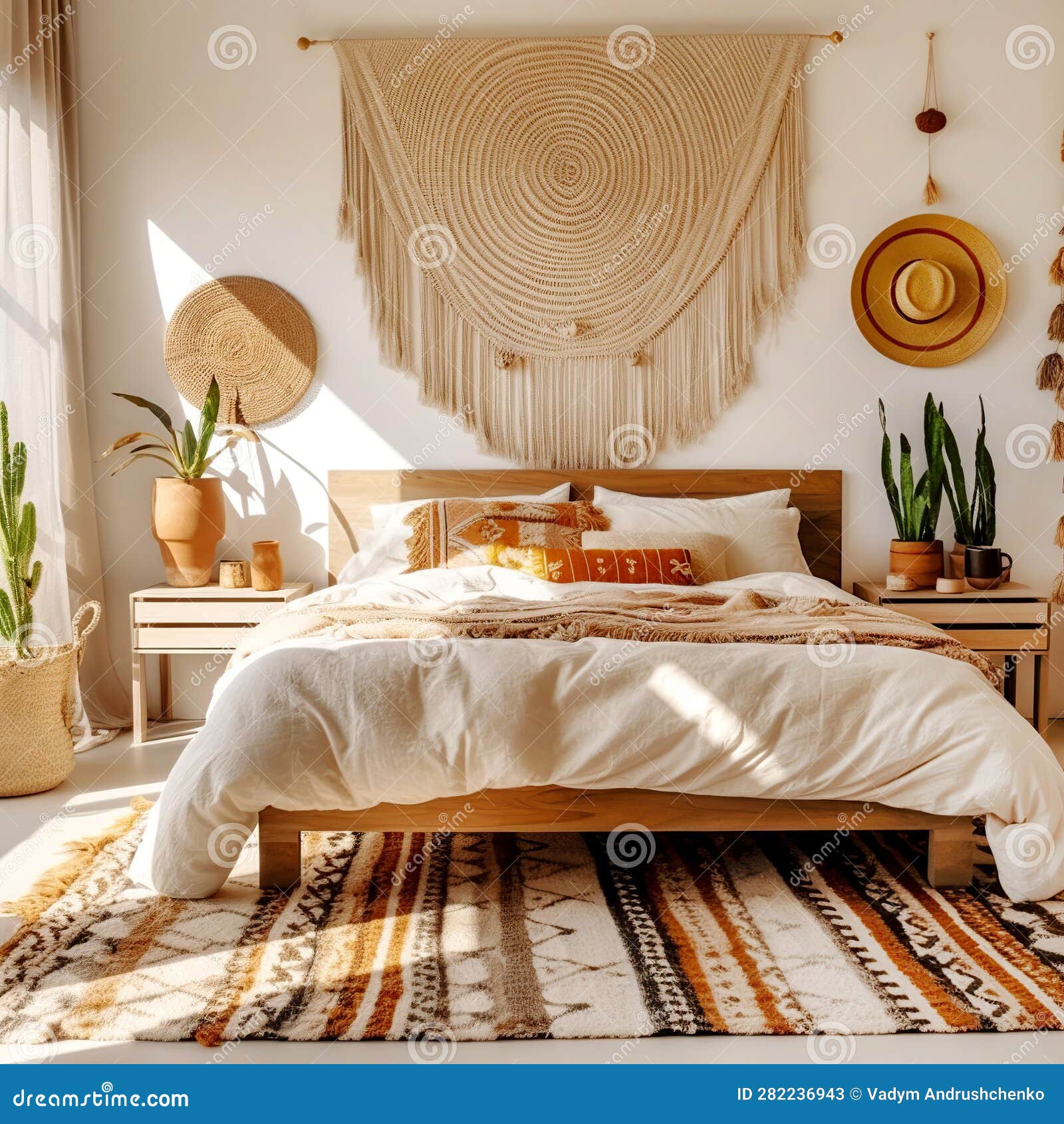 Moroccan, Eclectic Bedroom with Macrame Wall Hanging. Interior Design ...