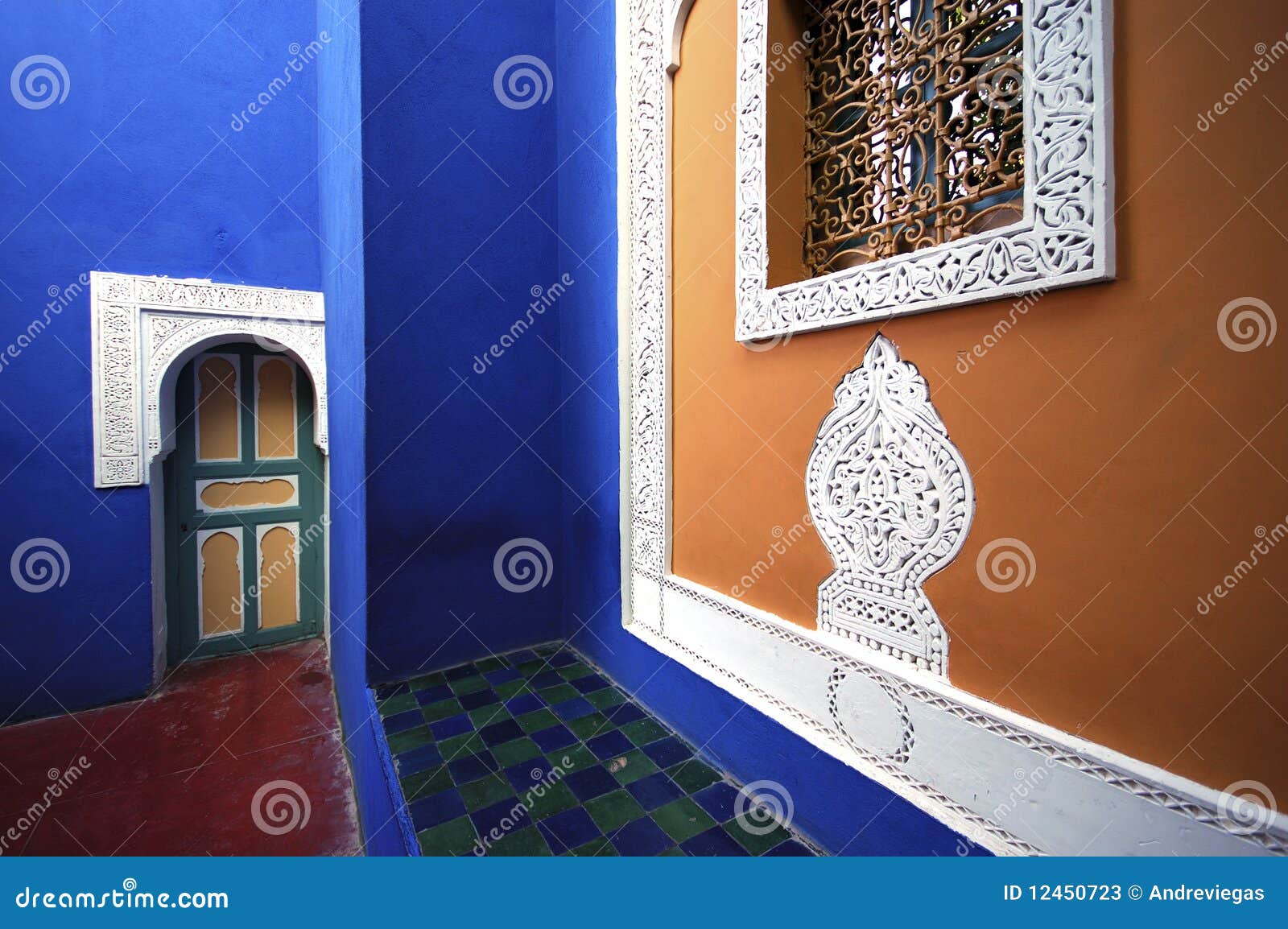 Entrance With Red Tiles, Gray Walls, Stairs With Railings Royalty-Free ...