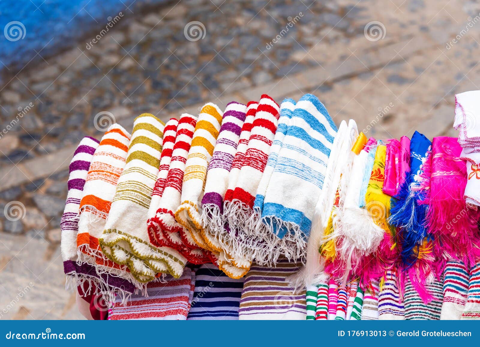 Moroccan Fabrics in the Store, Chefchaouen, Morocco. with Selective ...
