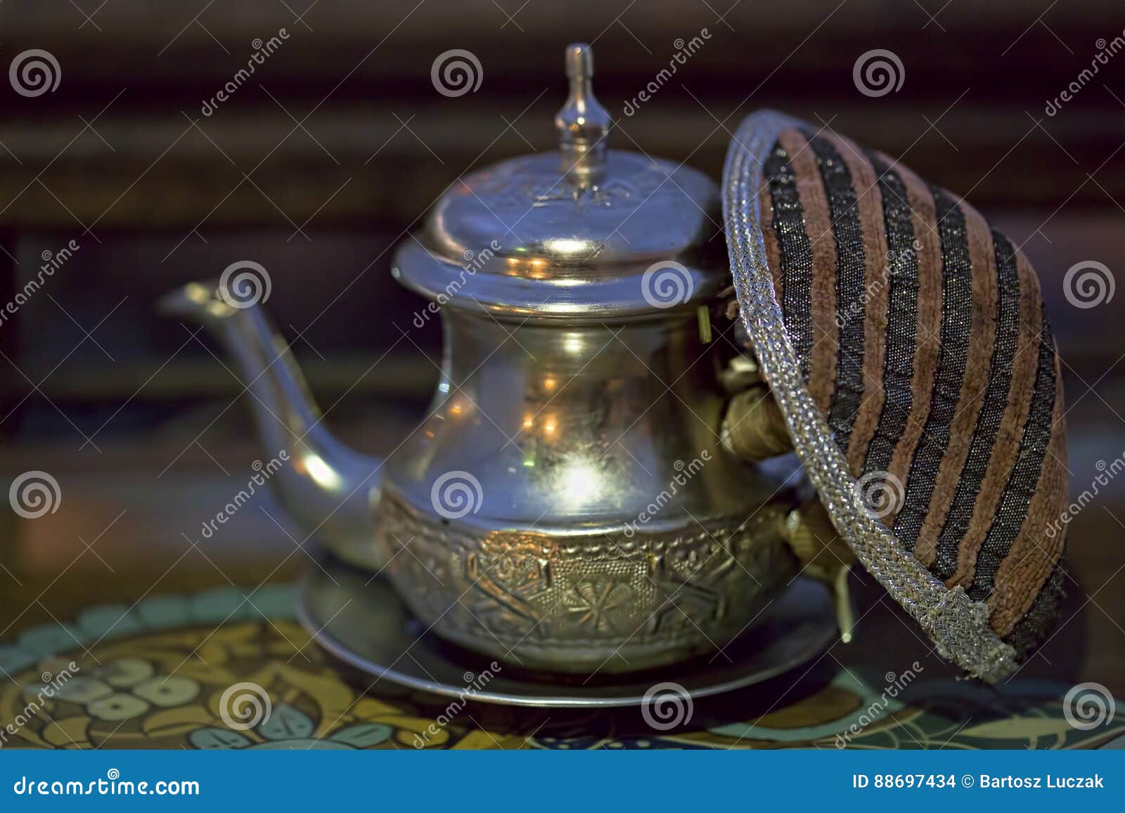 Moroccan kettle with tea stock photo. Image of beverage - 88697434