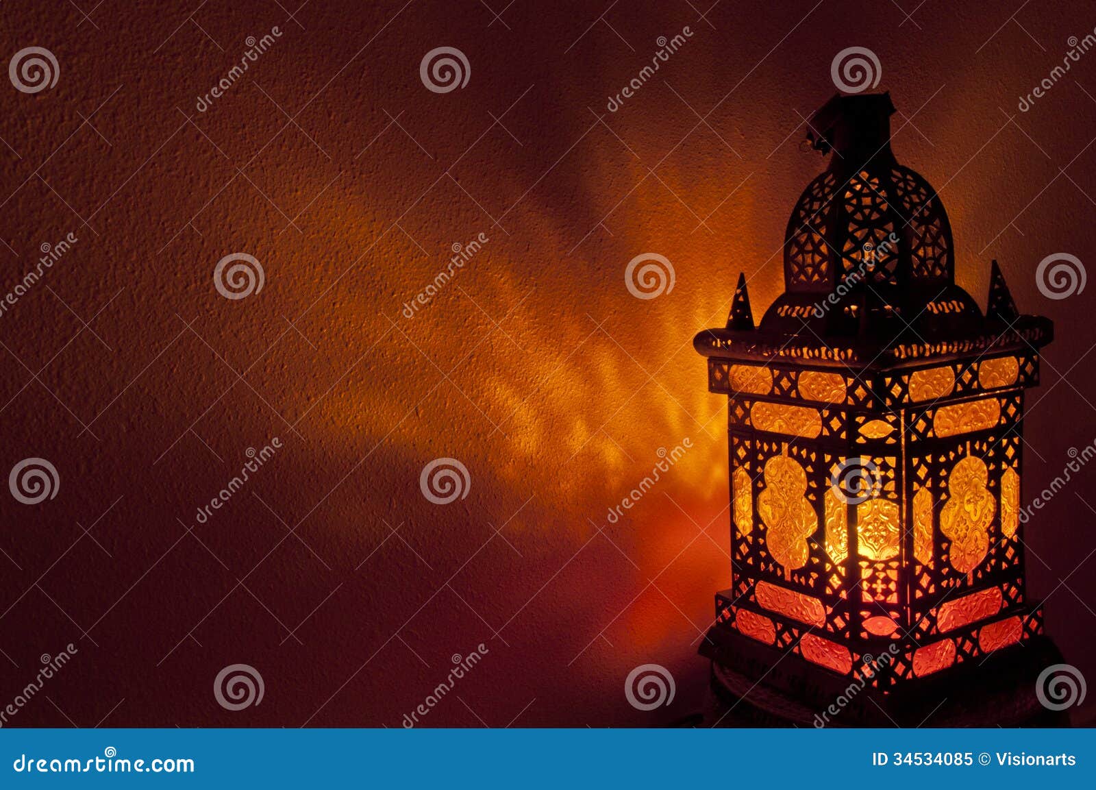 Moroccan Lantern with Gold Colored Glass in Horiz Stock Image - Image ...