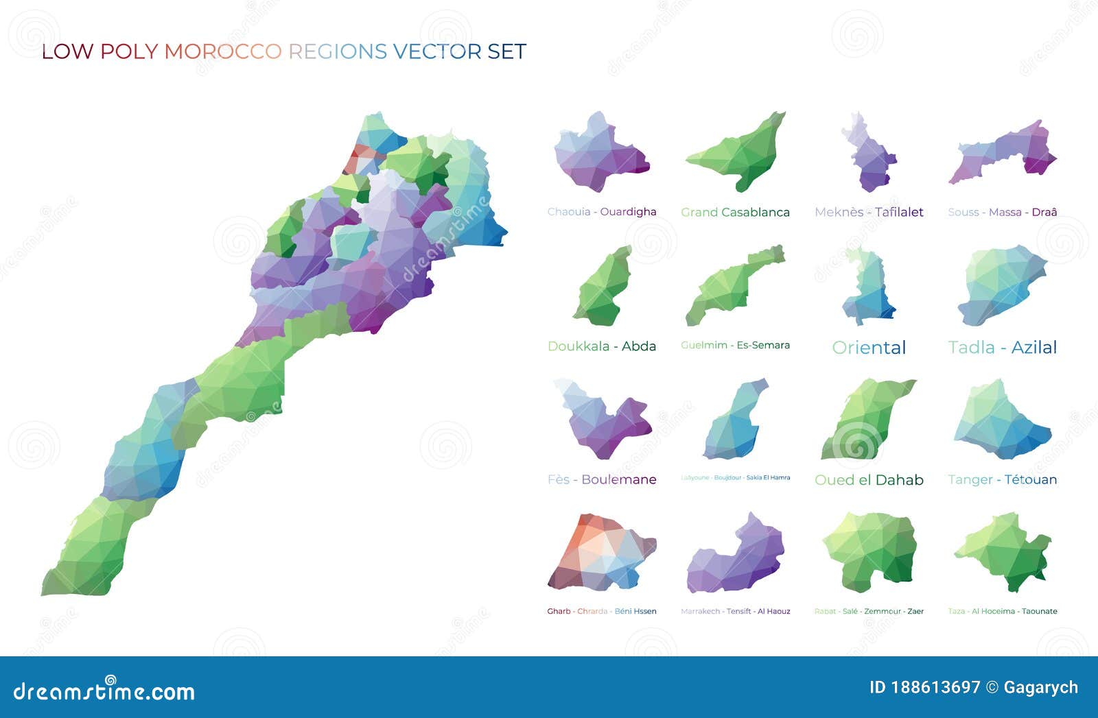 Moroccan low poly regions. stock vector. Illustration of gradient ...
