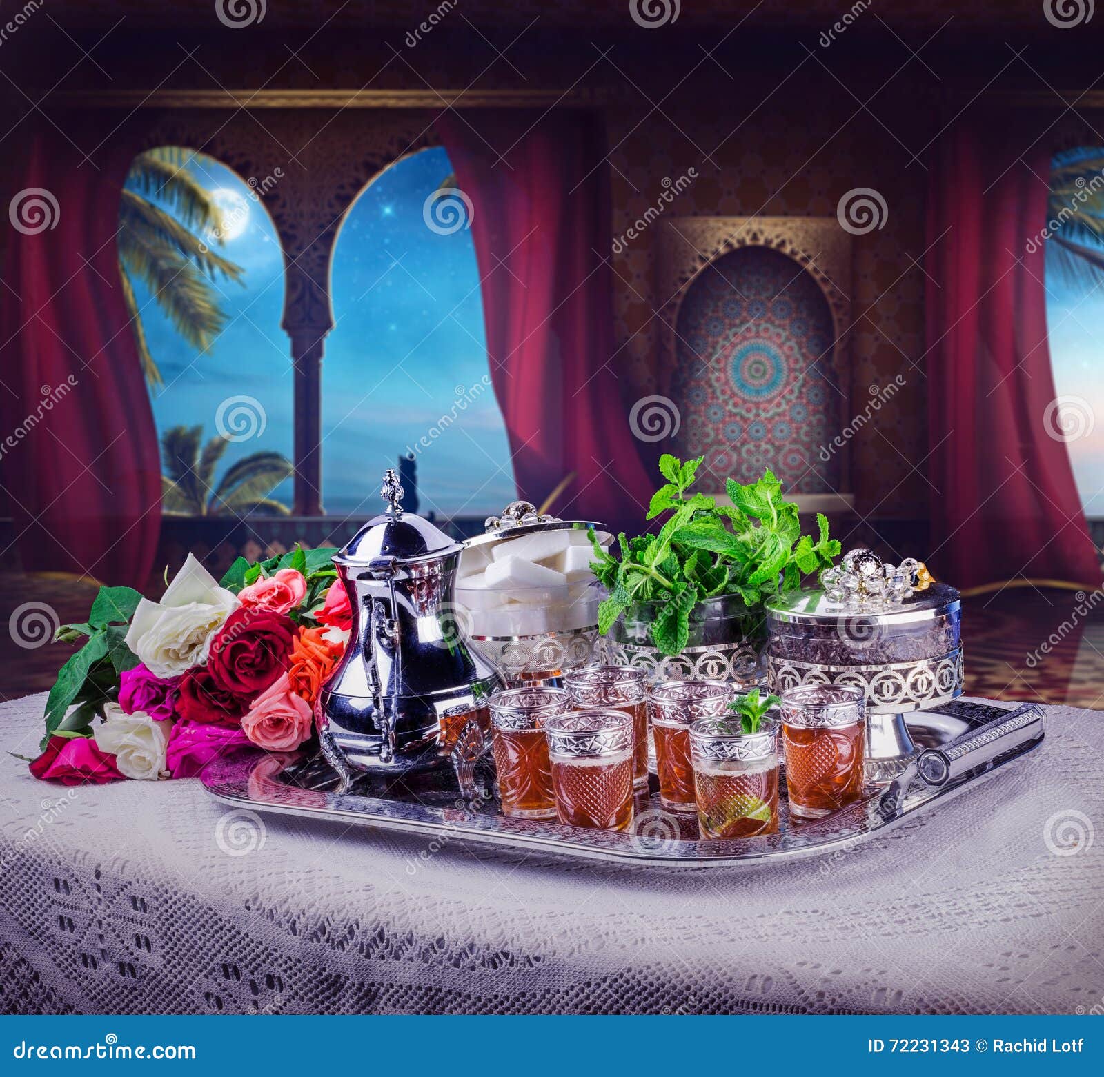 Moroccan Mint Tea with Arabia Background Stock Image - Image of morocco ...