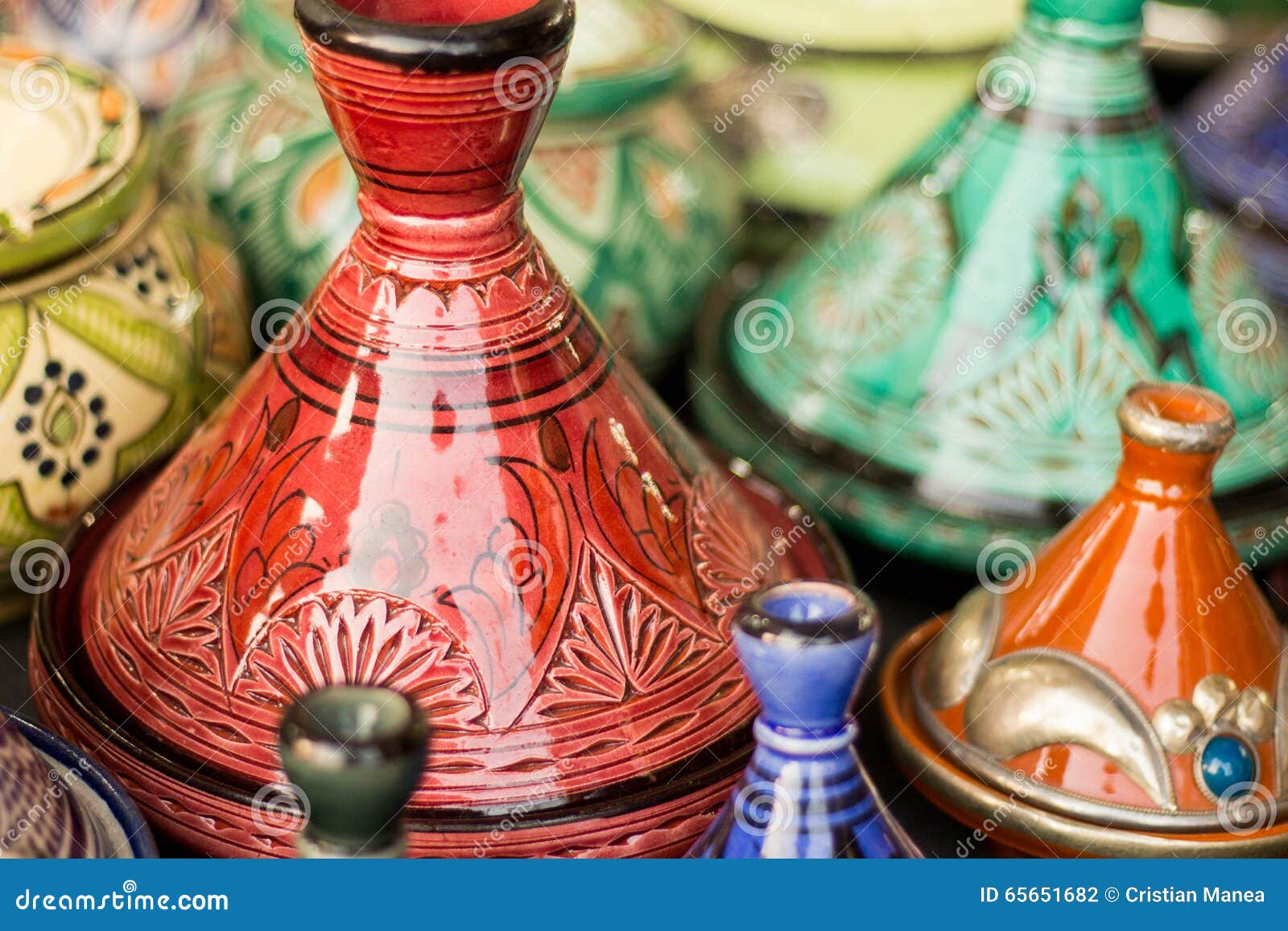 Moroccan Pottery Displayed in a Market in Fez Stock Photo - Image of ...