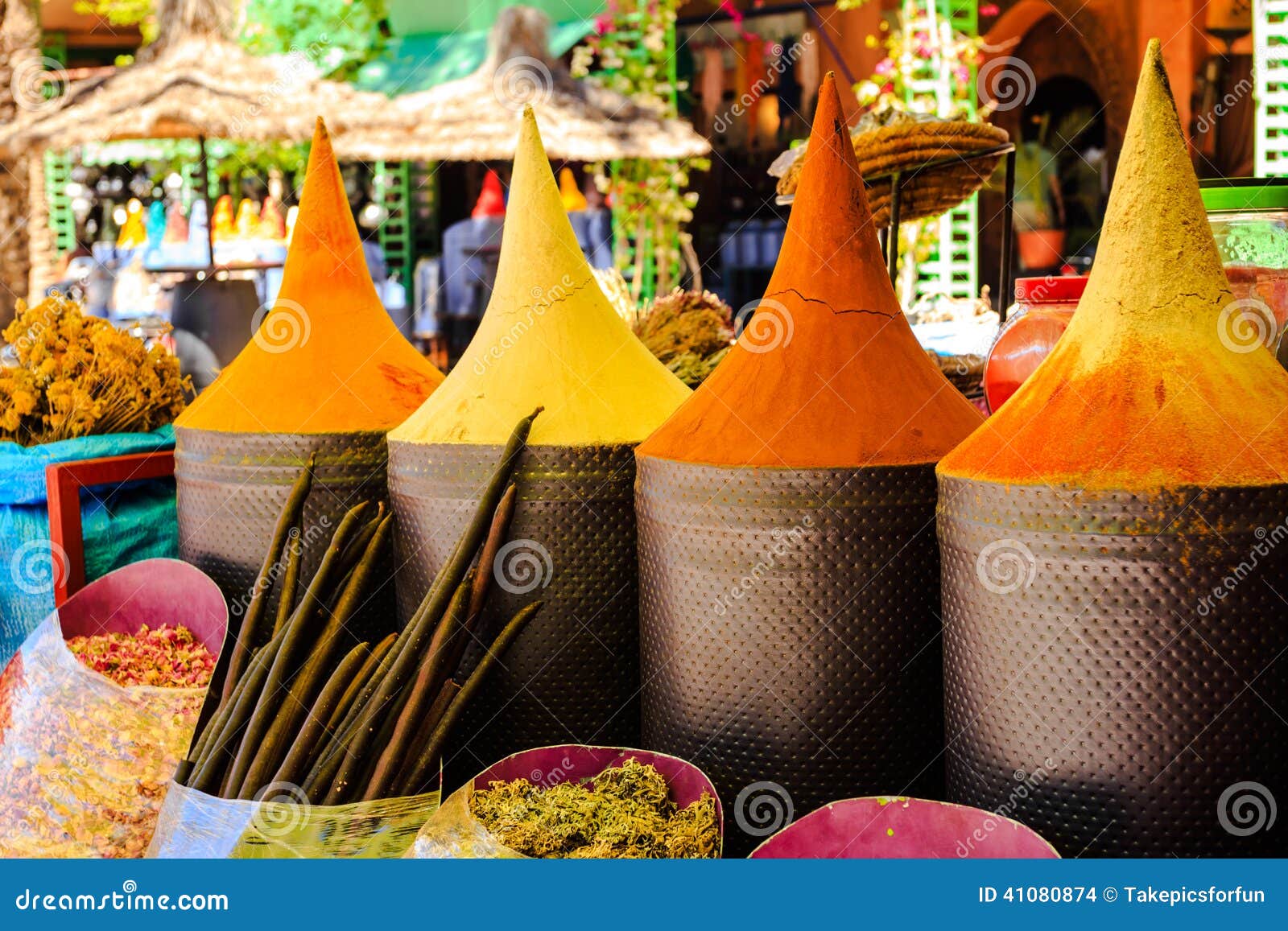 Moroccan spice stall stock photo. Image of street, multicolored - 41080874