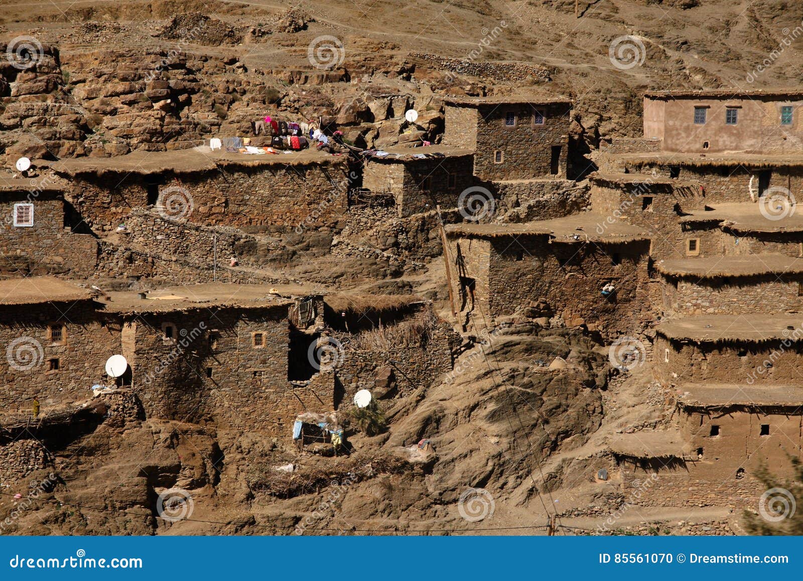 Moroccan Stone Houses on the Mountainside Stock Photo - Image of travel ...