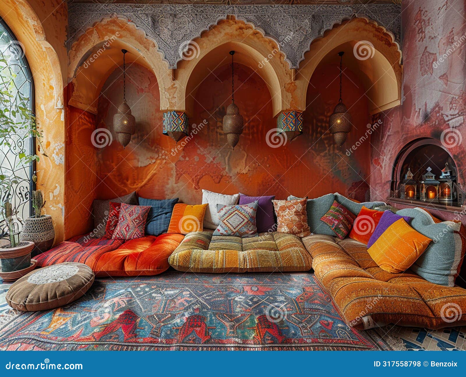 Moroccan-style Lounge with Rich Colors Lanterns Stock Photo - Image of ...